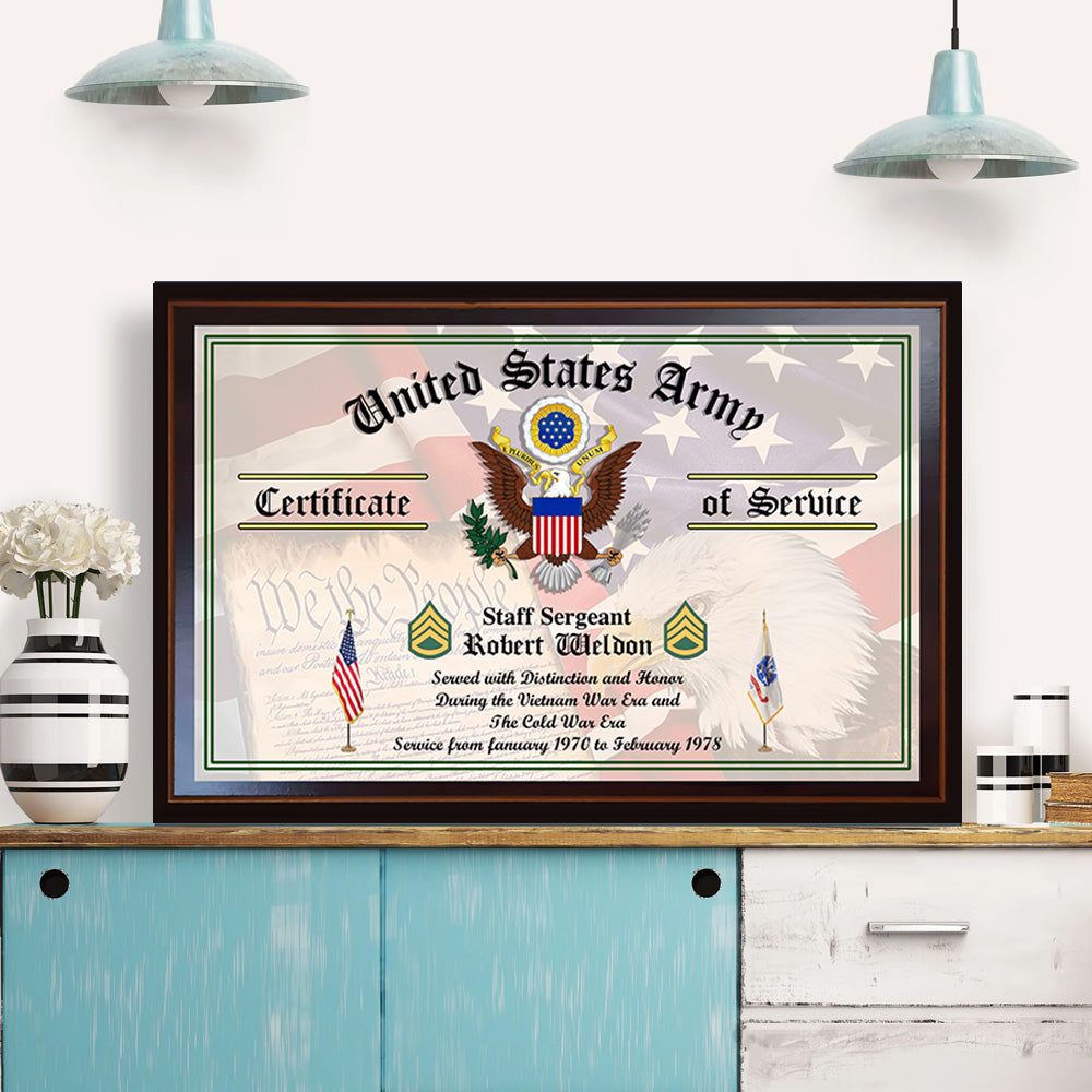Personalized Military Certificate Of Service Custom For Veteran Soldie ...