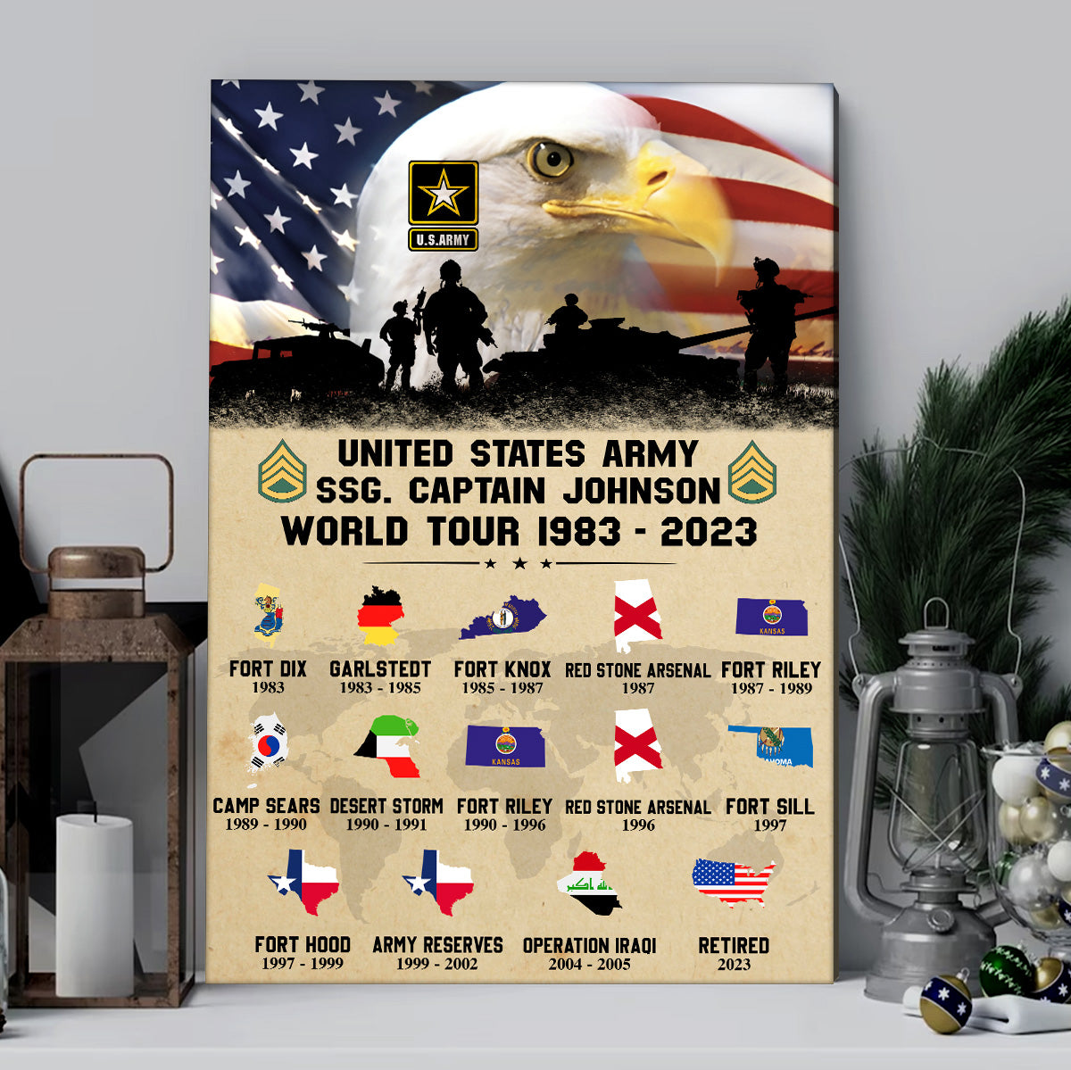 US Veteran Custom Poster And Canvas U.S Military World Tour Personaliz ...