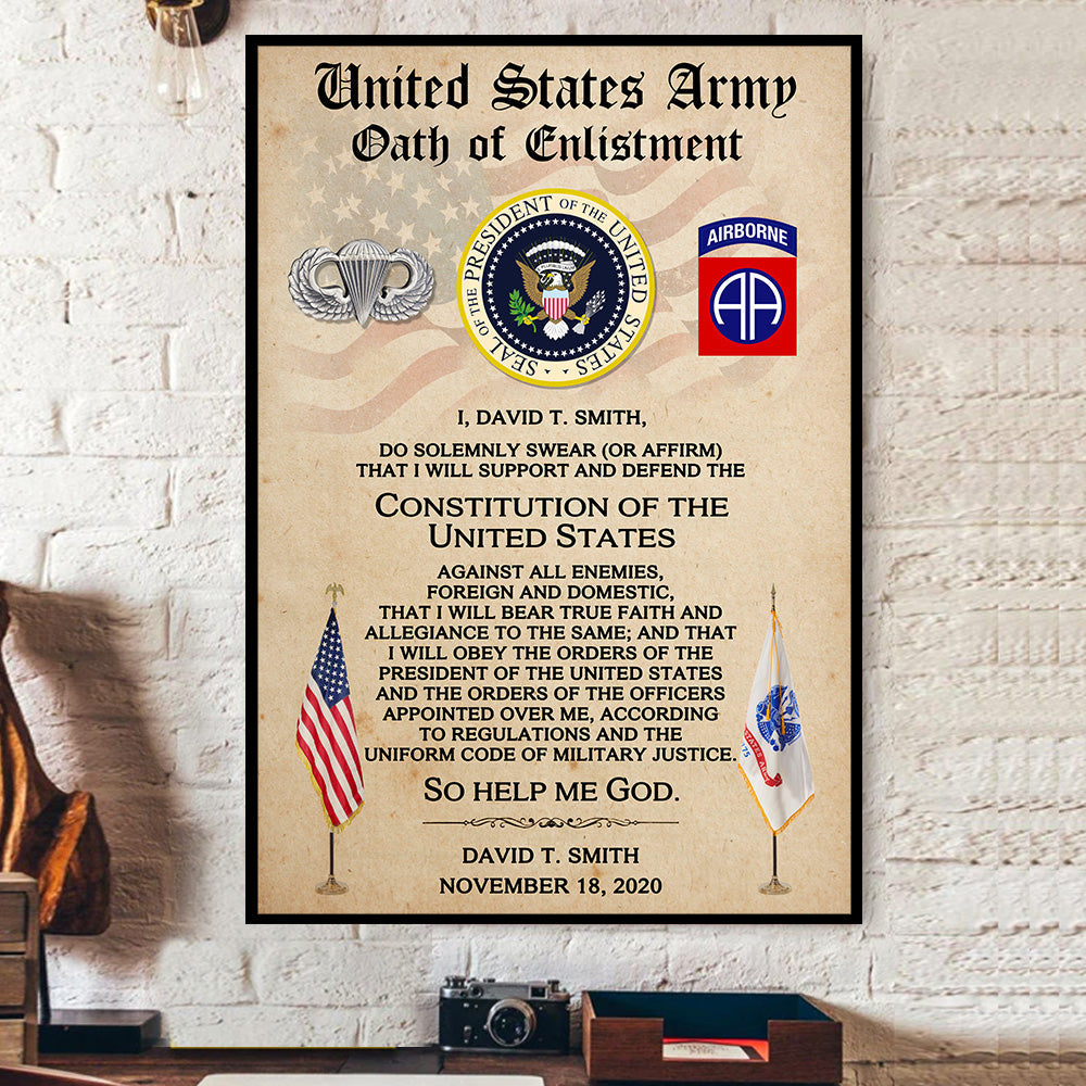 Personalized Canvas And Poster Oath of Enlistment Military Gift For Ve ...